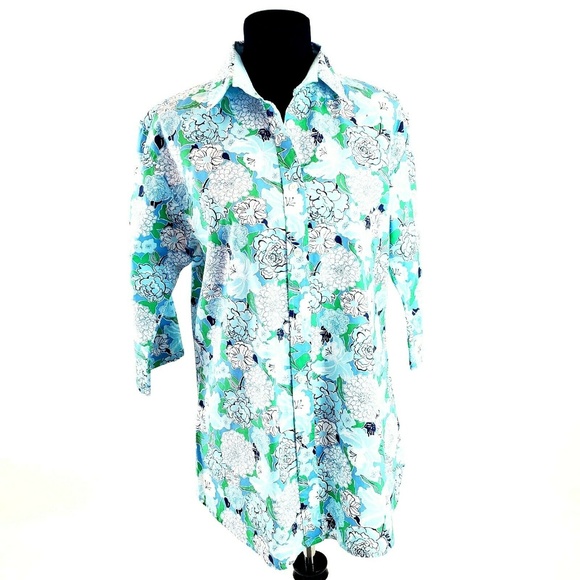 Lilly Pulitzer | Tops | Lily Pulitzer Floral Print Long Shirt | Poshmark